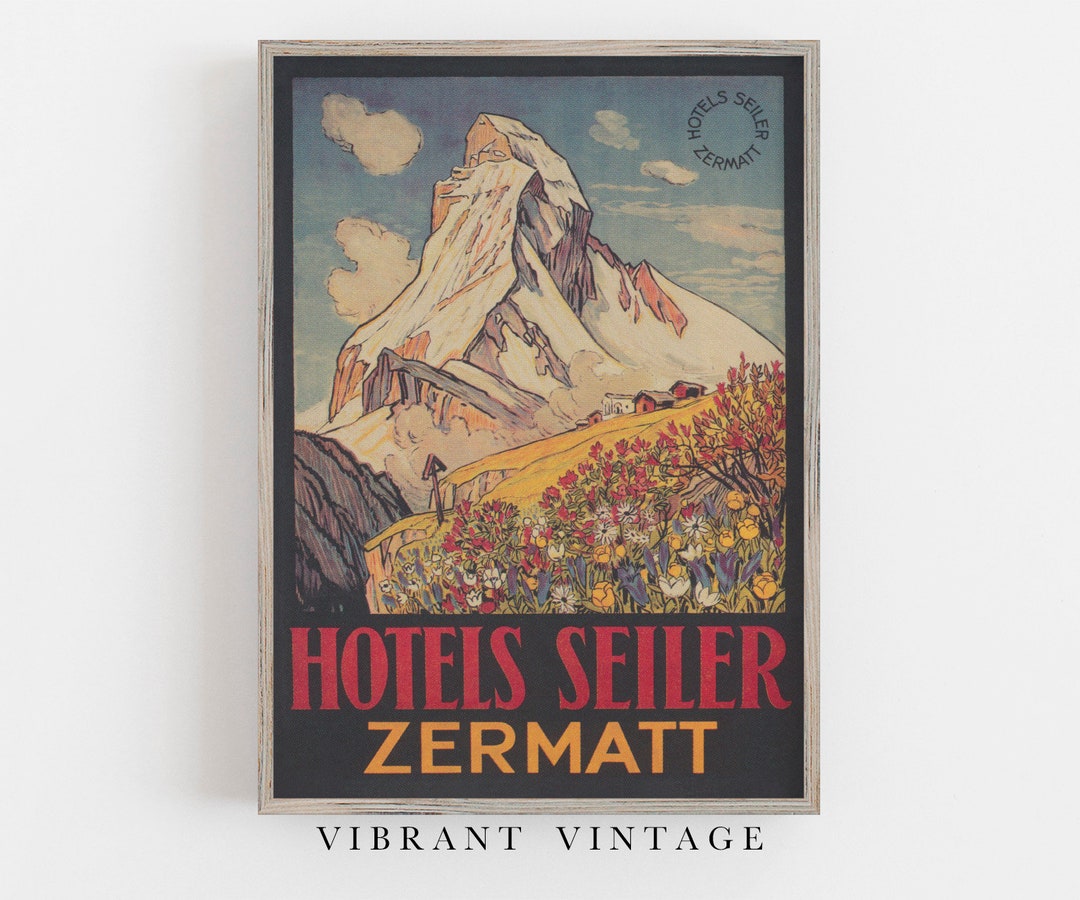 Vintage Zermatt Switzerland Travel Poster, Matterhorn Art (digital ...