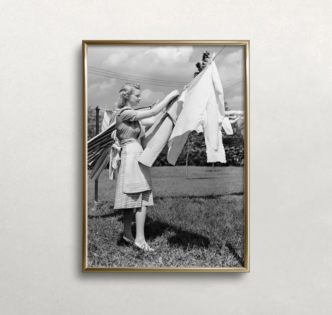 Laundry Day Print, Black and White Art, Vintage Wall Art, Laundry ...