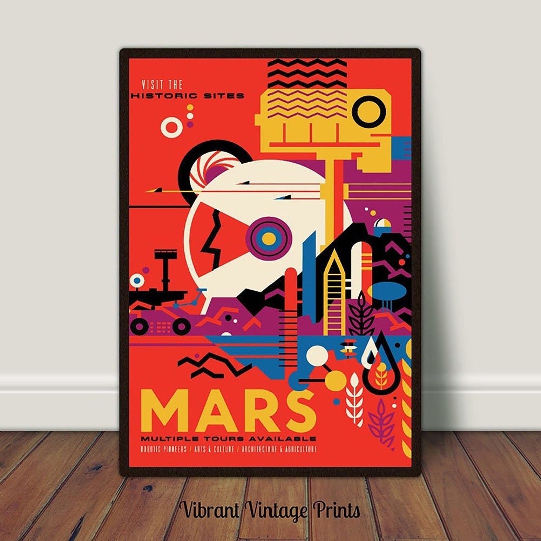 Mars NASA Space Print, Retro Wall Art, Mars Travel Poster, Space Wall ...
