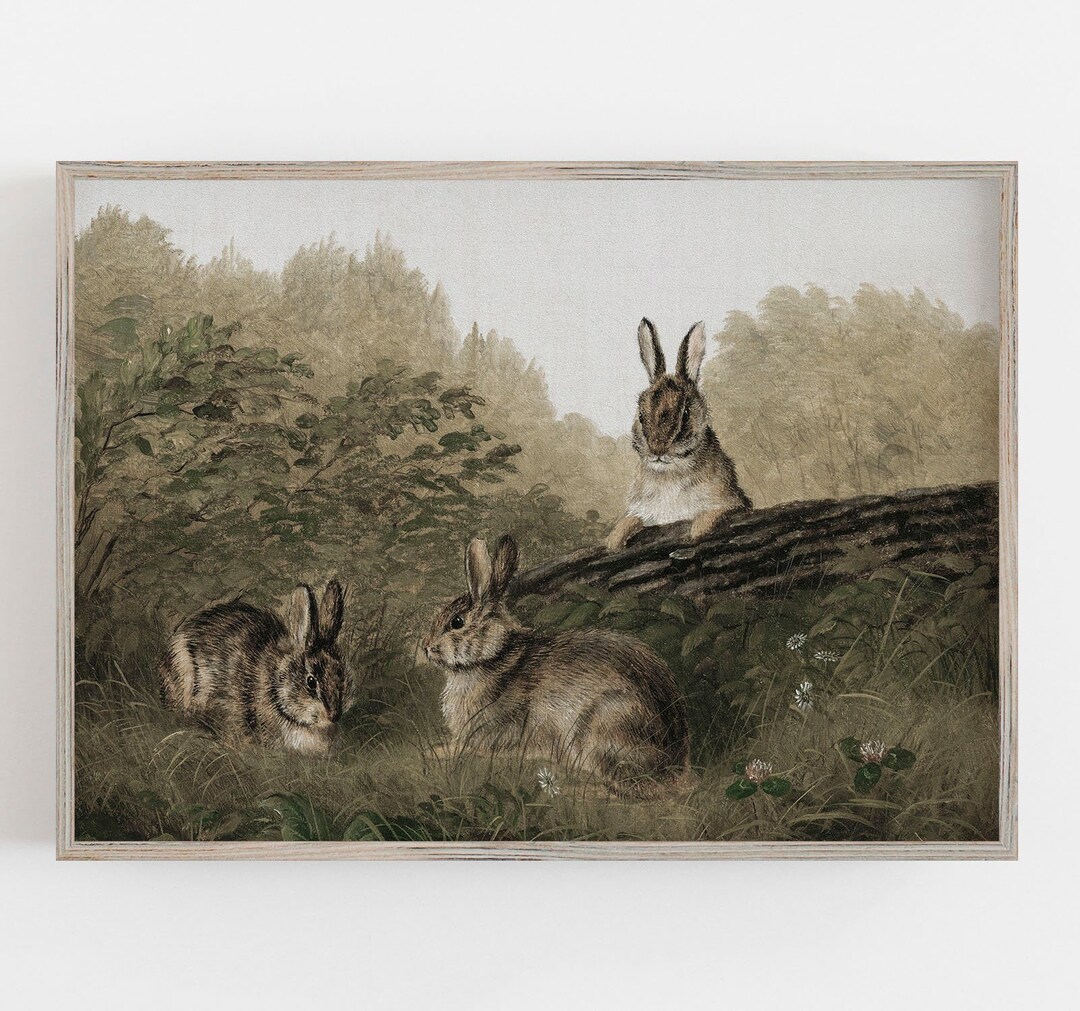Rabbits Wall Art | Vintage Wall Art | Bunny Rabbit Print | Muted ...