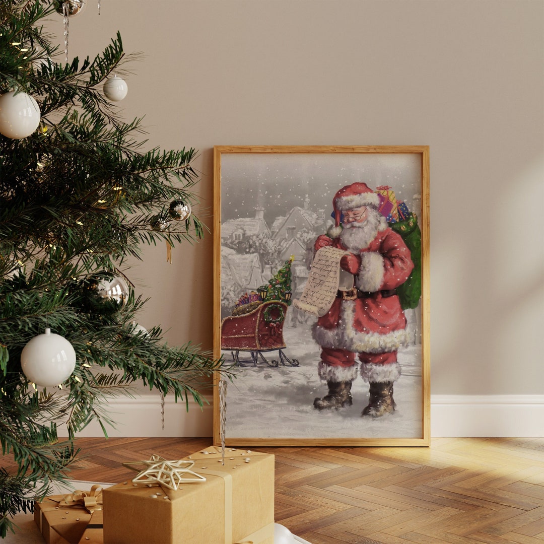 Santa Wall Art, Vintage Christmas Art, Vintage Santa Claus, Christmas ...