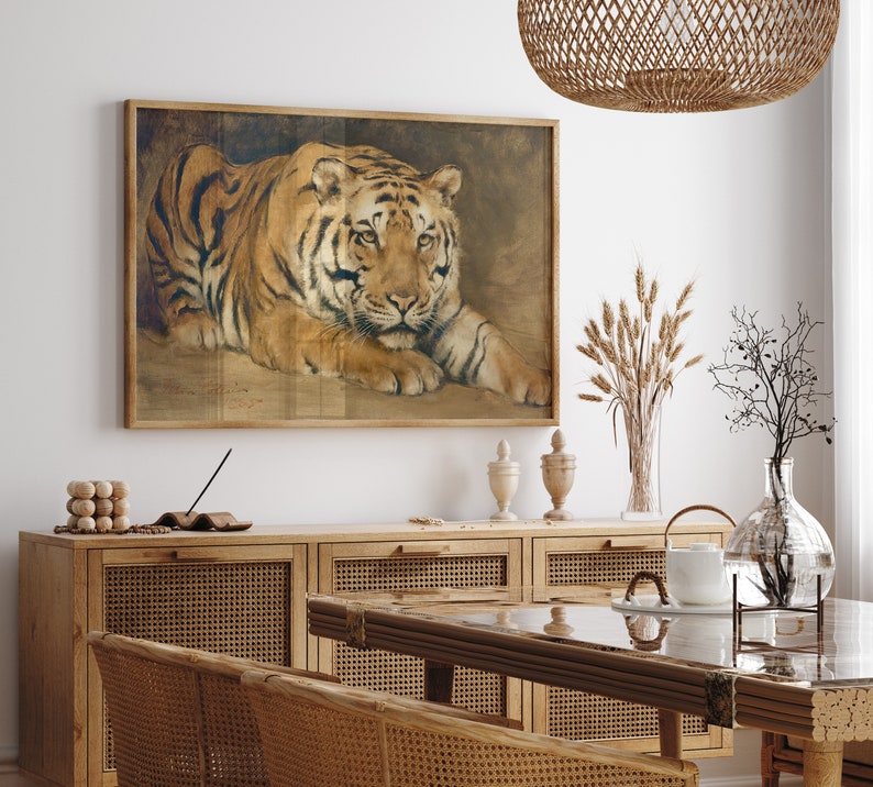 Vintage Tiger Painting: Muted Neutral Colors (digital Download) - Etsy