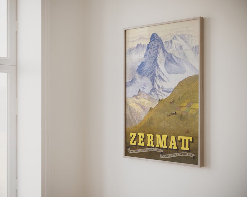 Vintage Zermatt Switzerland Print, Matterhorn Wall Art (digital ...