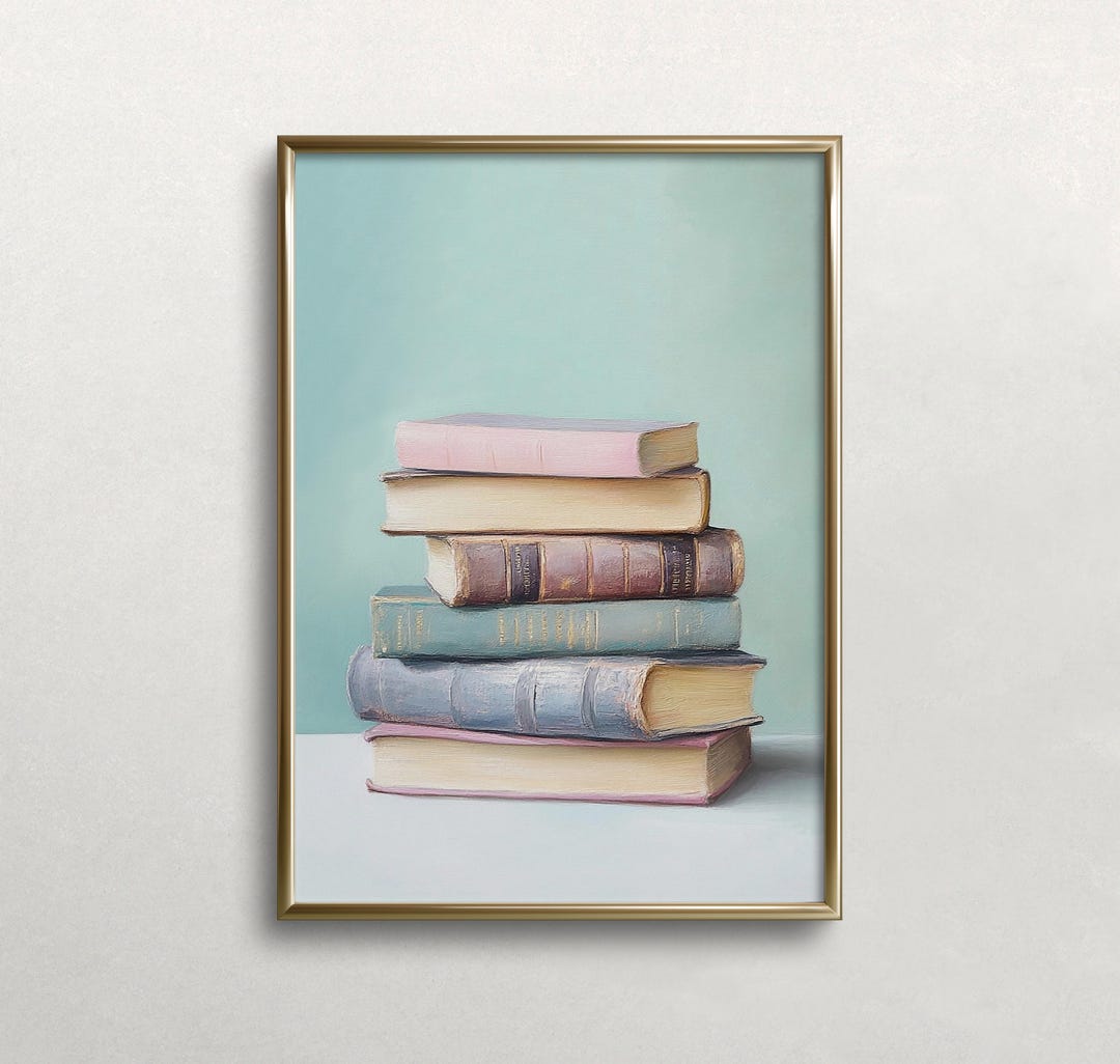 Stack of Books Art, Soft Pastel Colors, Literary Culture Art, Bookworm ...