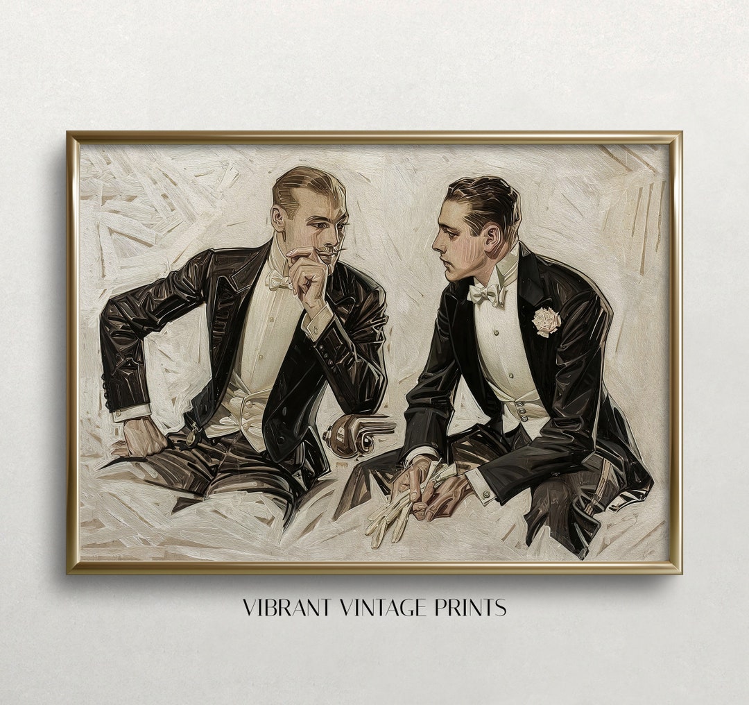 Vintage Dapper Men in Tuxedos Art Print: Man Cave Decor (digital ...