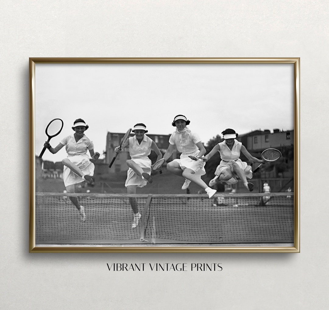 Vintage Tennis Art Print: Women Jumping Over Net (digital Download) - Etsy
