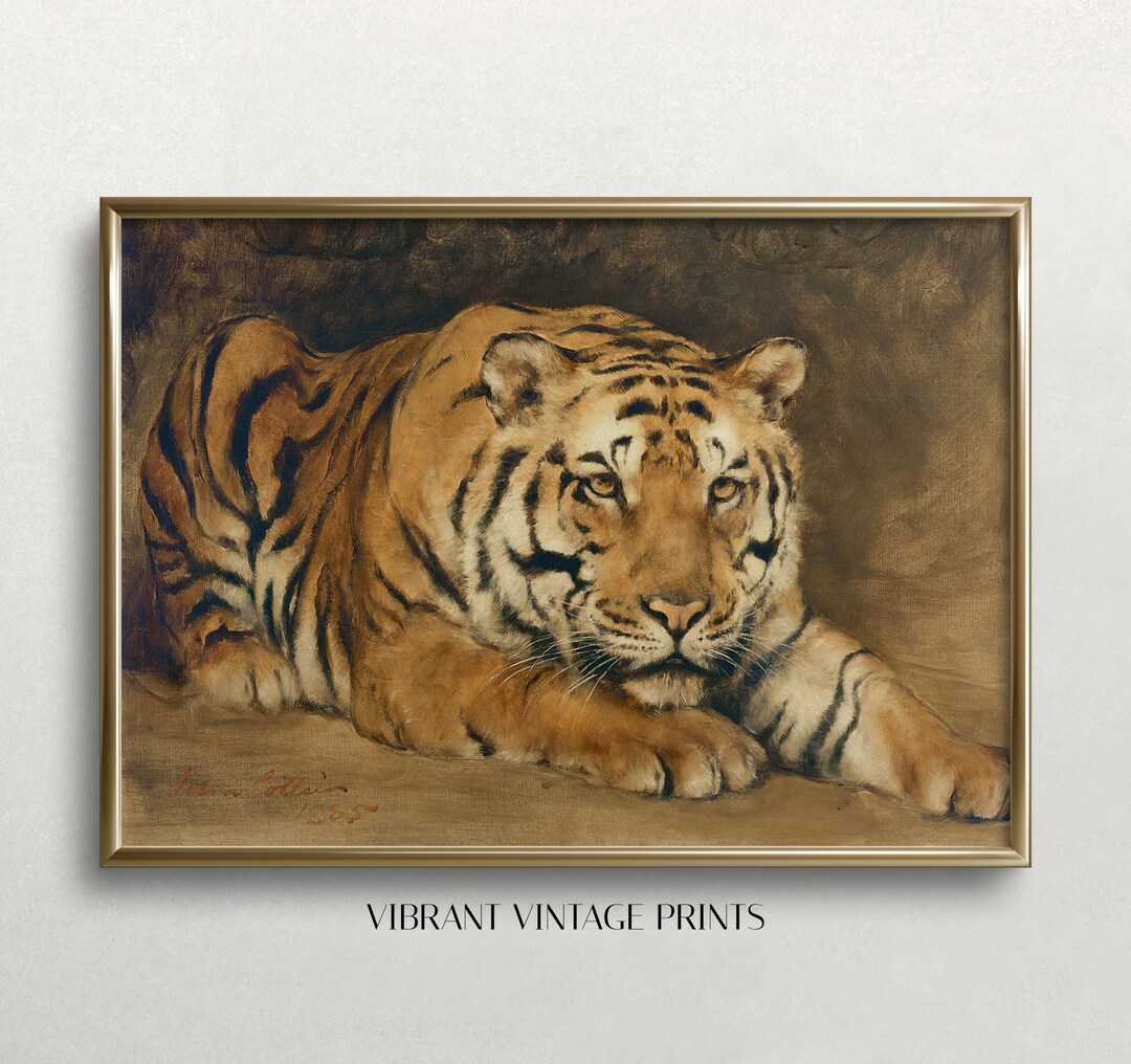 Vintage Tiger Painting: Muted Neutral Colors (digital Download) - Etsy