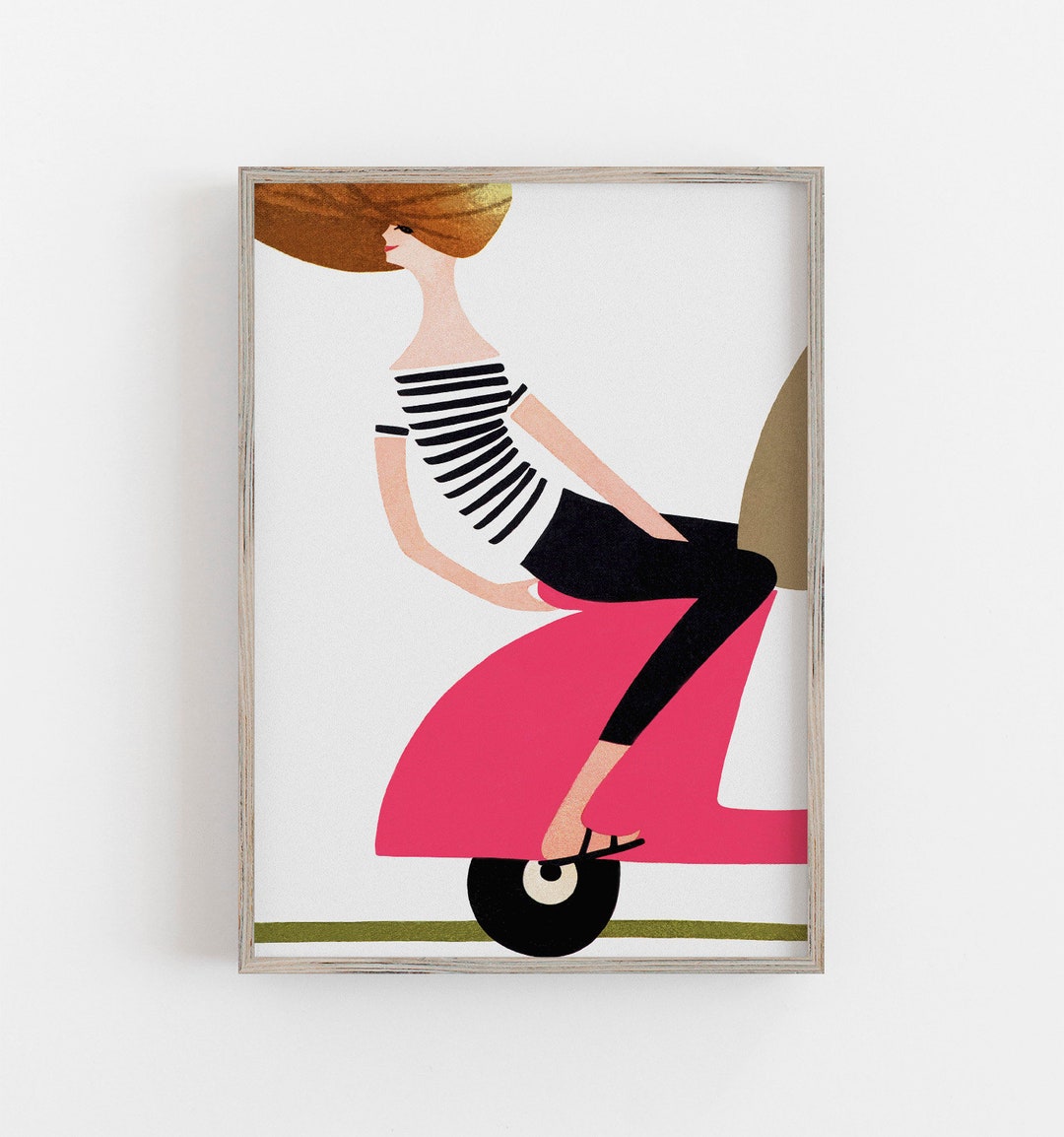 Girl Riding Scooter Art, Vintage Wall Art, Preppy Aesthetic, Retro Wall ...