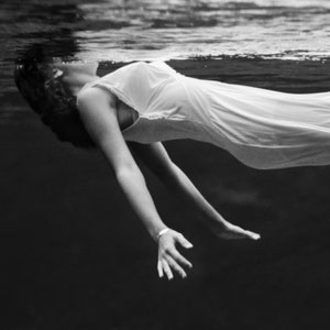 Woman Floating Underwater, Black and White Art, Vintage Wall Art, Dark ...