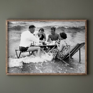 Tea Party in Surf Vintage Beach Art Black and White Art - Etsy