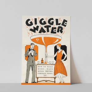 Giggle Water, Bar Cart Decor, Vintage Wall Art, Martini Wall Art, Bar ...