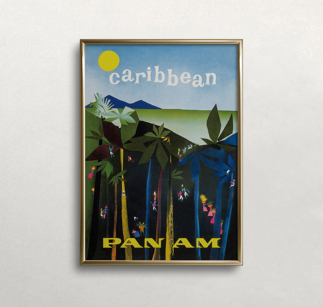 Caribbean Travel Poster, Beach Wall Art, Vintage Wall Art, Colorful ...
