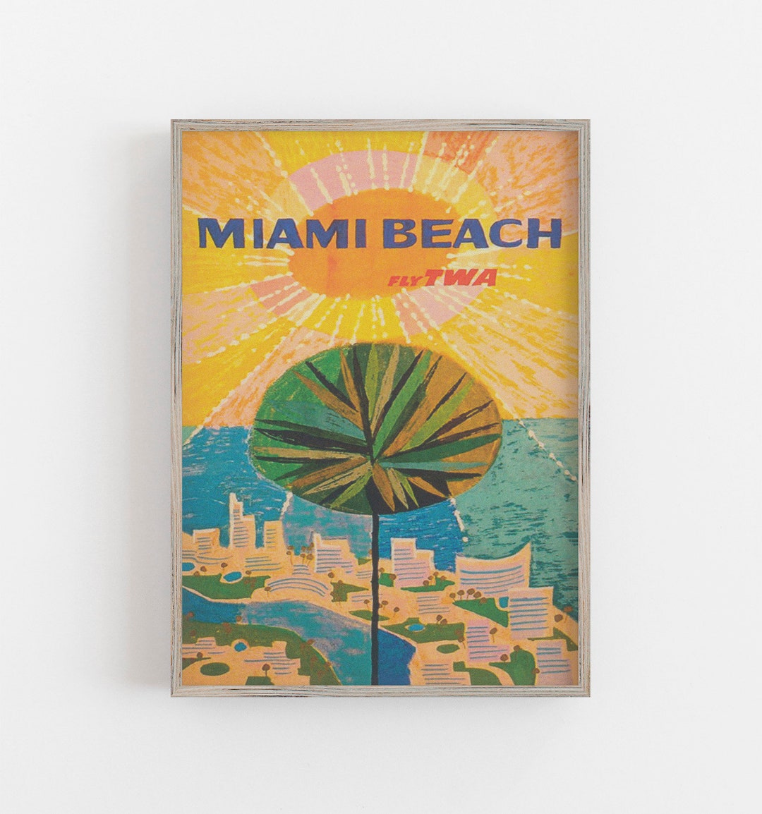 Miami Beach Travel Poster: Colorful Retro Florida Art, Vintage ...