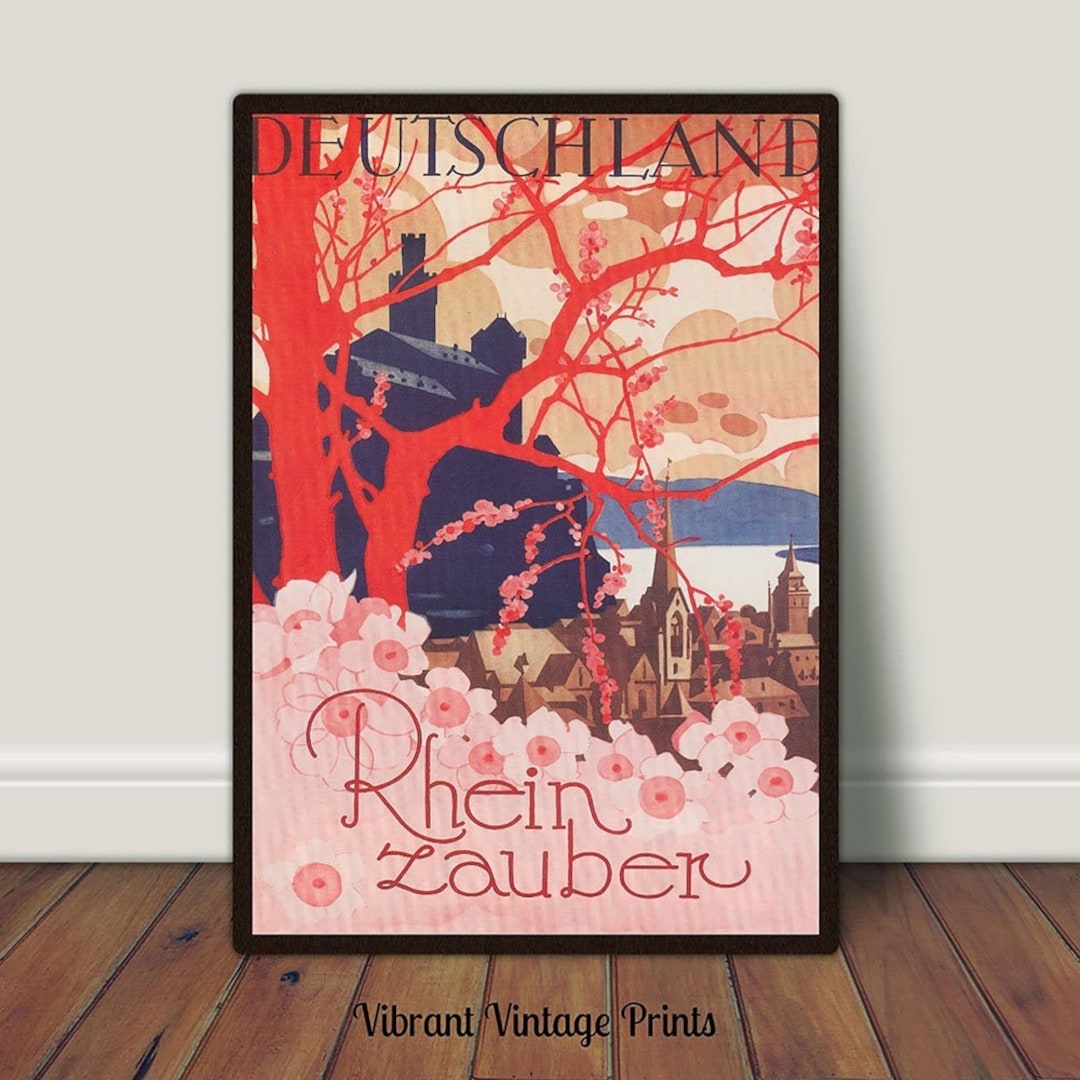 Germany Wall Art, Vintage Wall Art, Germany Travel Poster, Rhine River ...
