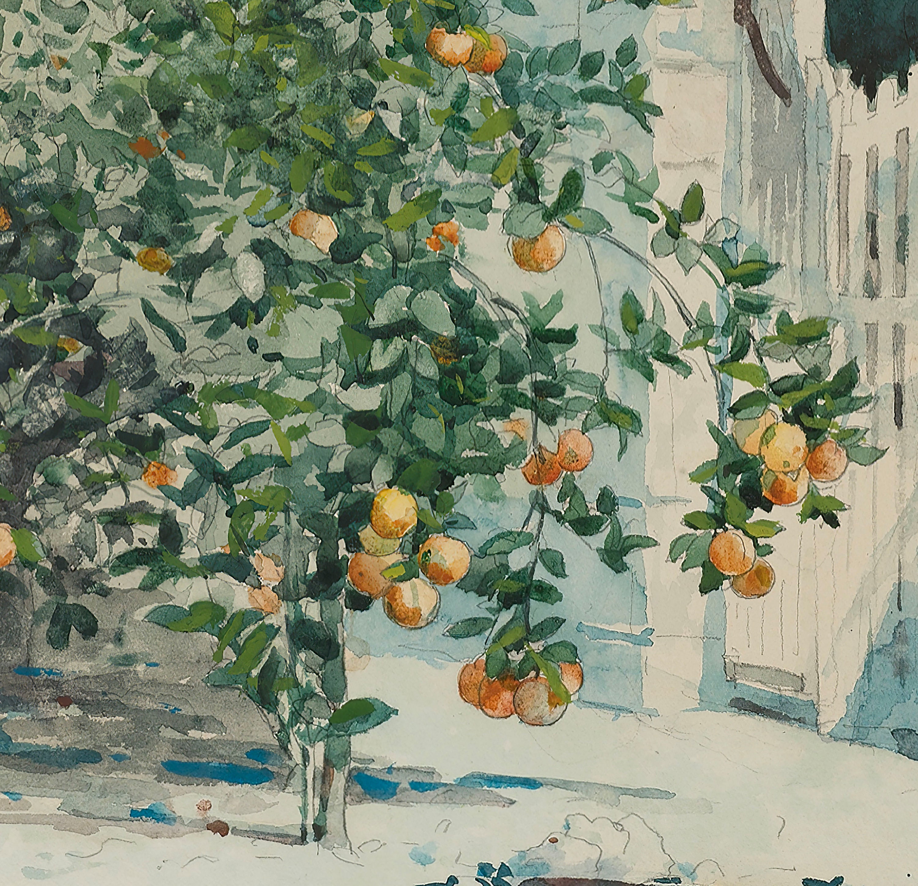 Orange Trees Print Vintage Wall Art Watercolor Painting - Etsy