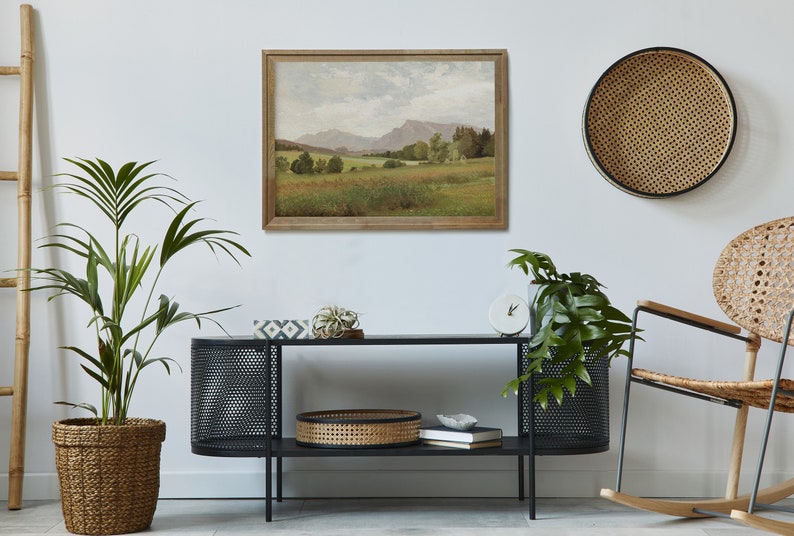 Vintage Mountain Landscape Painting: Muted Neutral Wall Art (digital ...