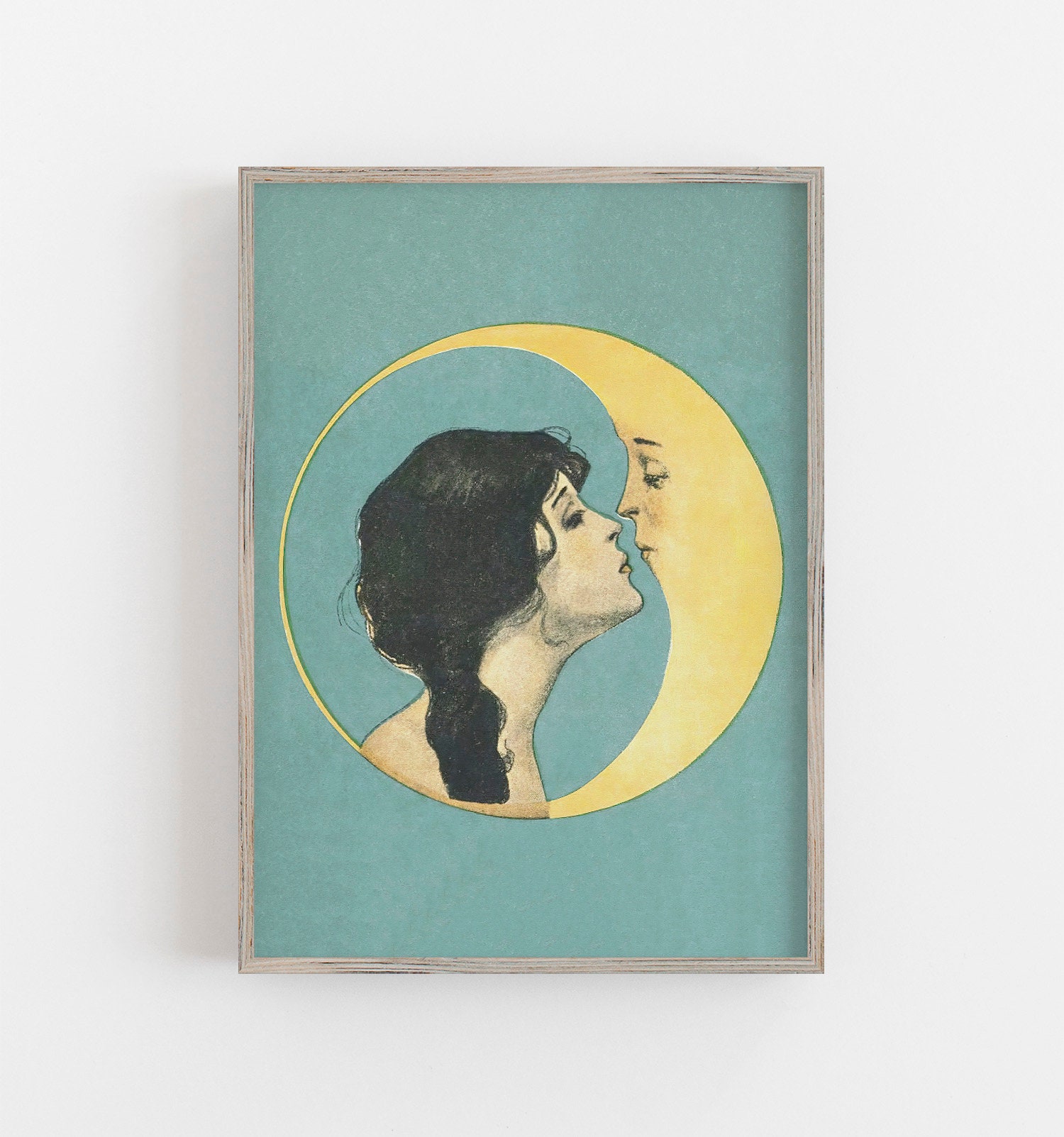 Woman Kissing Moon Moon Kiss Moon Wall Art Vintage Wall - Etsy Canada