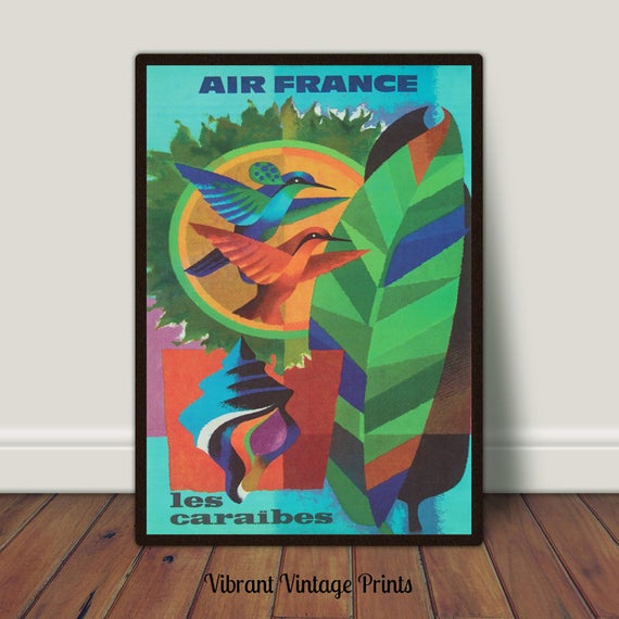 Caribbean Print Vintage Wall Art Tropical Print Colorful | Etsy
