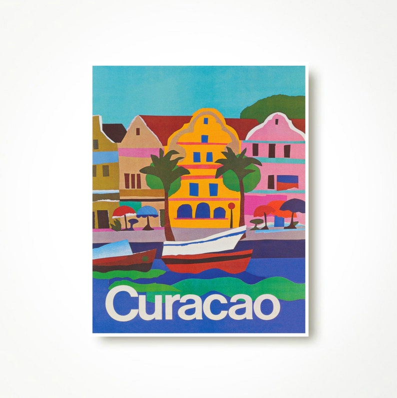 Curacao Wall Art Vintage Wall Art Caribbean Travel Retro | Etsy