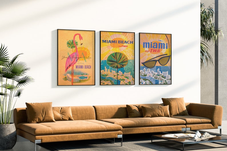 Miami Wall Art Vintage Wall Art Retro Wall Decor Miami - Etsy