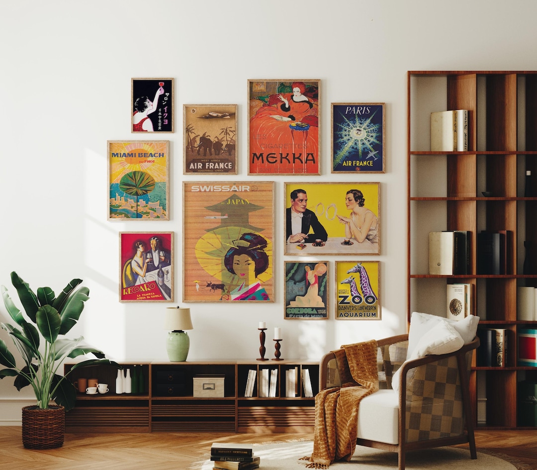 Vintage Poster Gallery Wall Set: Colorful Eclectic Art Prints (digital ...