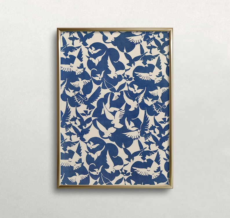 Bird Pattern Art Abstract Wall Art Vintage Pattern Art Blue - Etsy