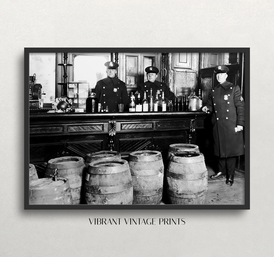 Prohibition Wall Art, Black and White Art, Police at Bar, Vintage Wall ...
