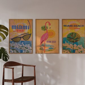Miami Wall Art, Vintage Wall Art, Retro Wall Decor, Miami Travel Prints ...