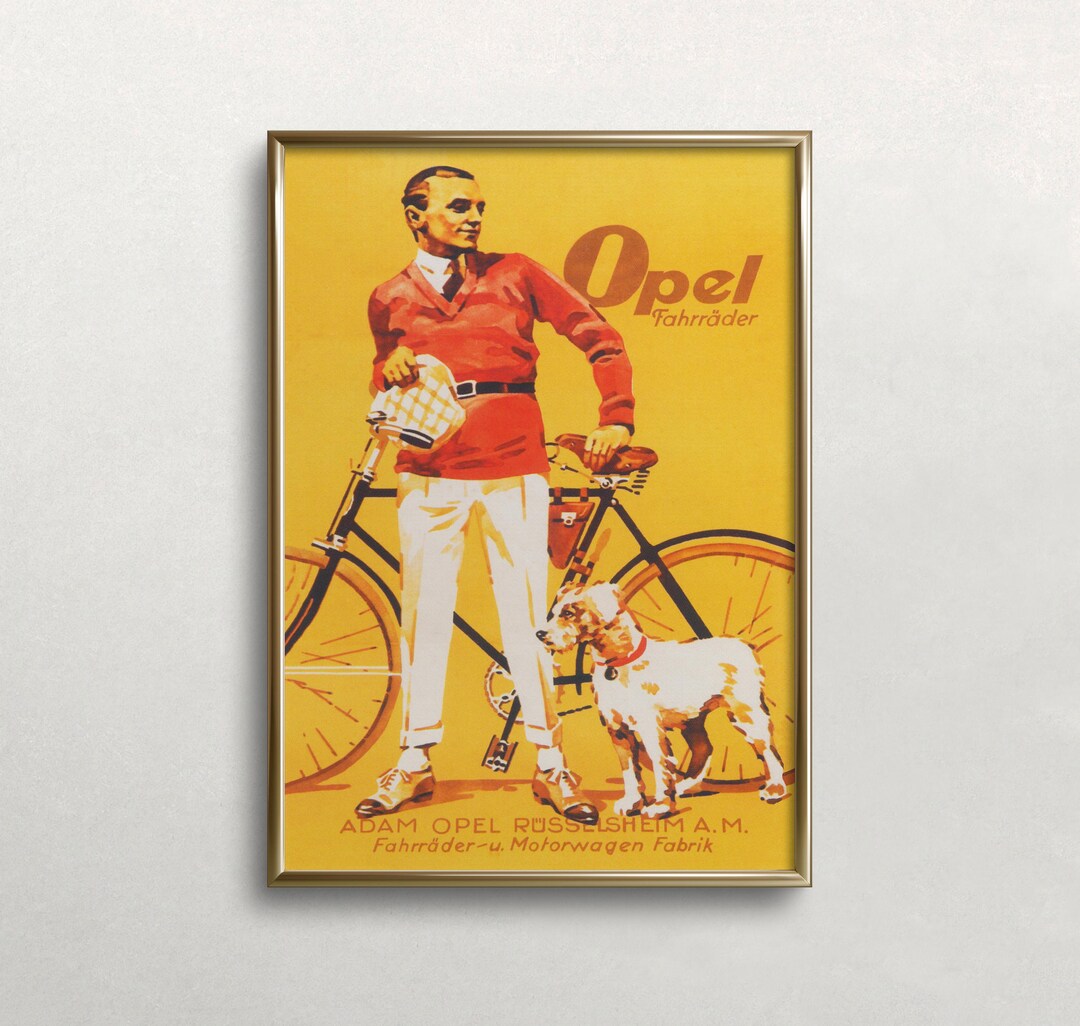 Man and Dog Art, Bicycle Vintage Wall Art, Man and White Dog, Man and ...