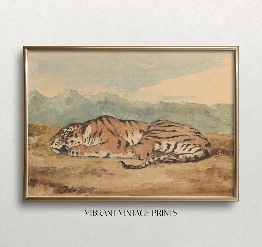 Vintage Tiger Art Print: Muted Neutral Colors (digital Download) - Etsy