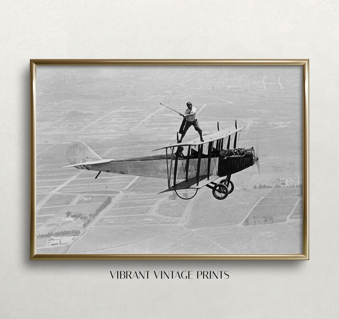 Vintage Golfer on Airplane Print: Black and White Sports Art (digital ...