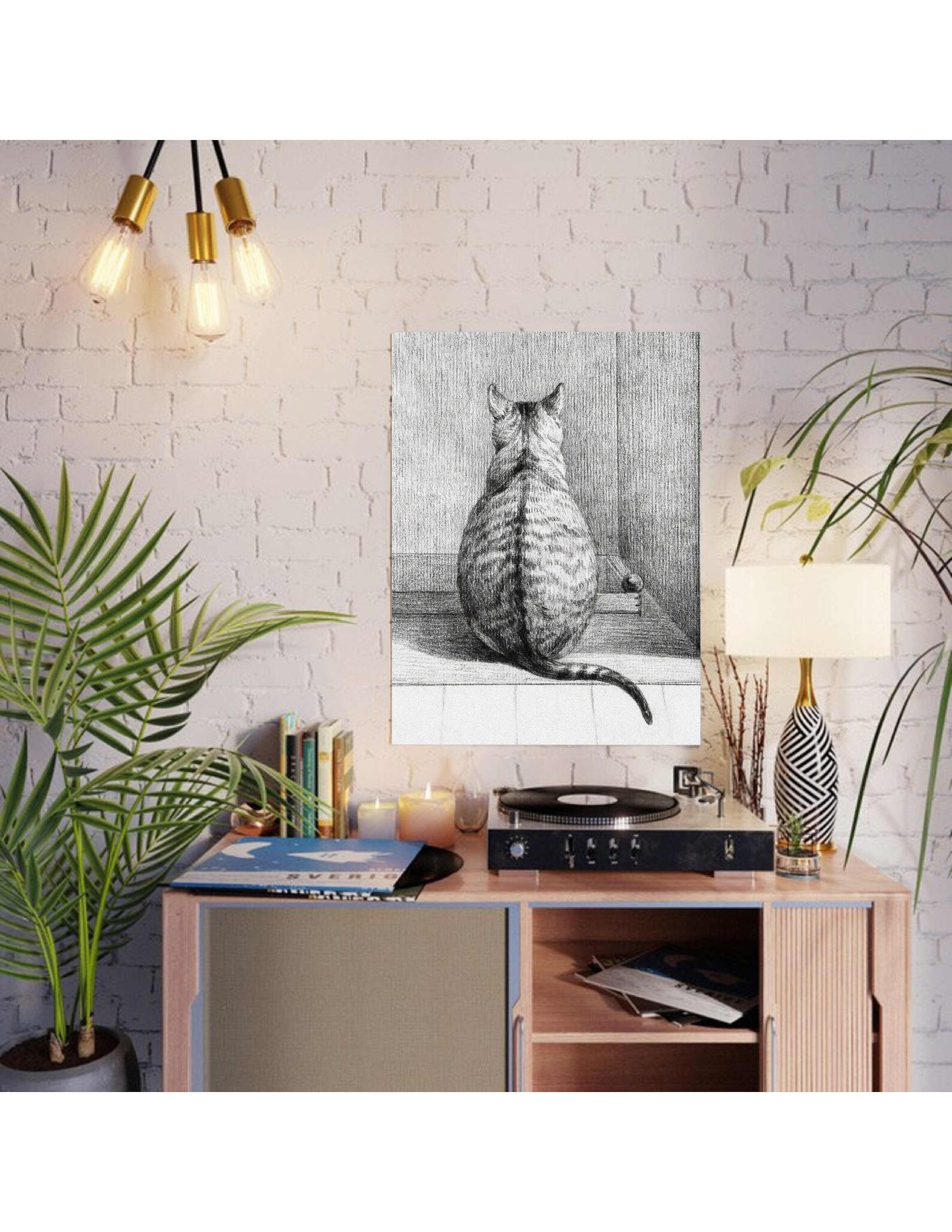 Cat Print Vintage Etching Black and White Art Cat Sketch | Etsy