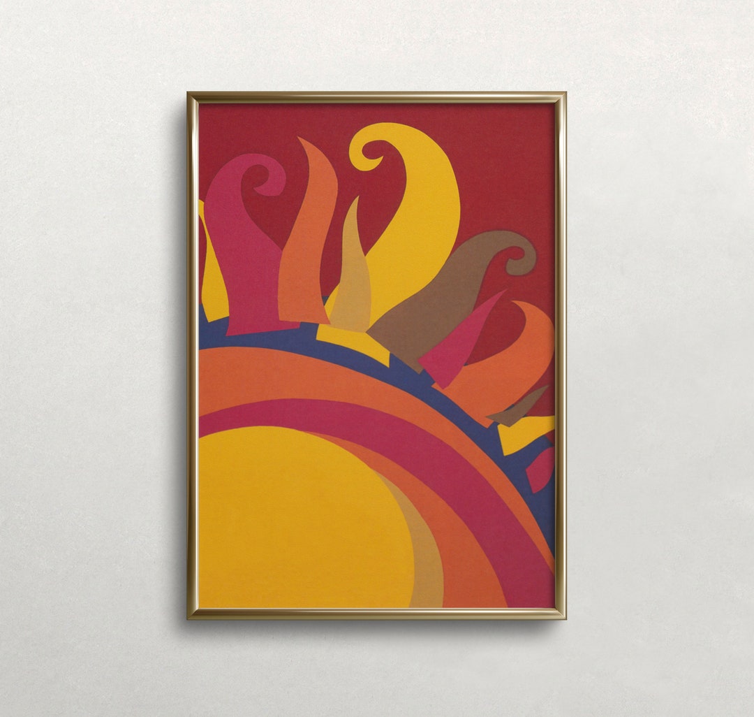 Vintage Sun Art, Flaming Sun Art, Colorful Wall Art, Mid Century Modern ...