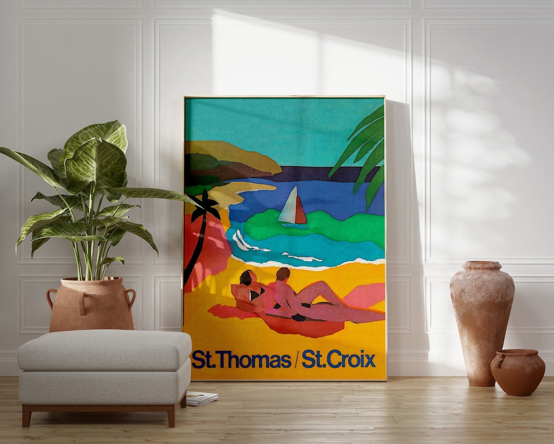 Caribbean Print, Vintage Wall Art, St Thomas, St. Croix, Tropical Print ...