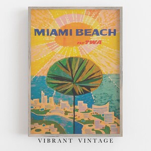 Miami Wall Art, Vintage Wall Art, Retro Wall Decor, Miami Travel Prints ...
