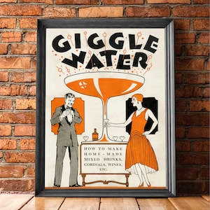 Giggle Water, Bar Cart Decor, Vintage Wall Art, Martini Wall Art, Bar ...