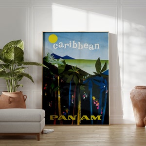 Caribbean Travel Poster, Beach Wall Art, Vintage Wall Art, Colorful ...