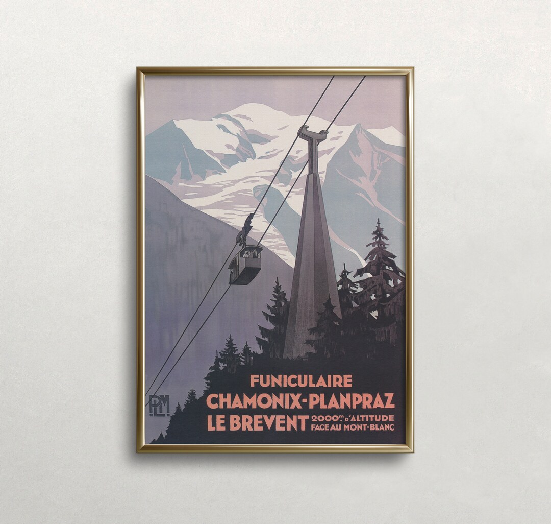 Chamonix France Print, Vintage Ski Poster, Cable Ski Lift, Vintage ...