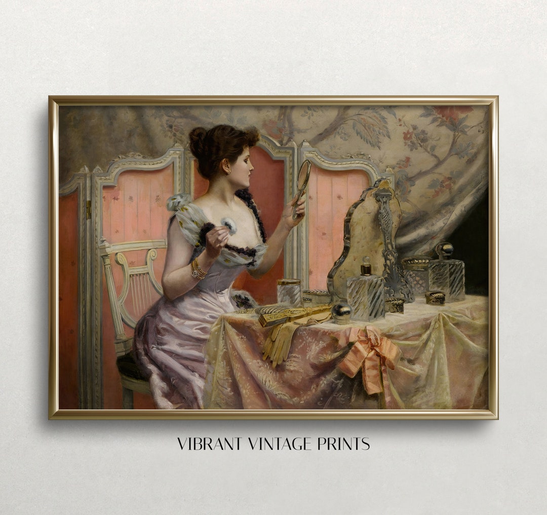 Woman at Vanity Woman Portrait Vintage Wall Art Muted Neutral Colors ...