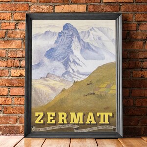Vintage Zermatt Switzerland Print, Matterhorn Wall Art (digital ...