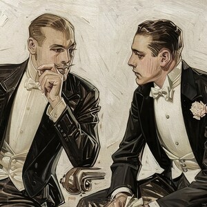 Vintage Dapper Men in Tuxedos Art Print: Man Cave Decor (digital ...