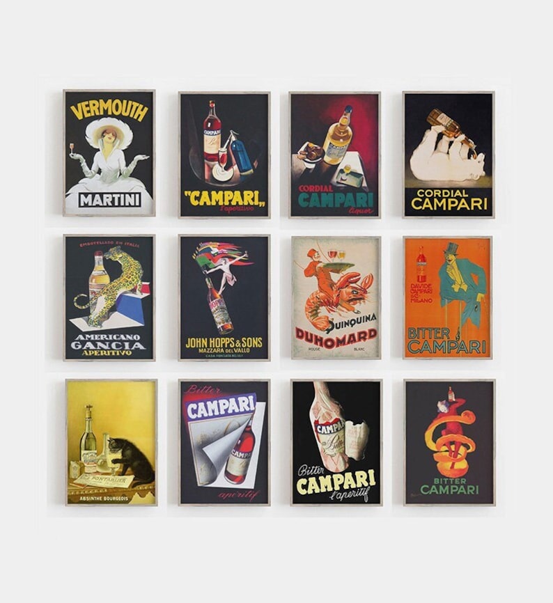 Vintage Bar Cart Art Prints: Campari & Martini Gallery Wall (digital ...