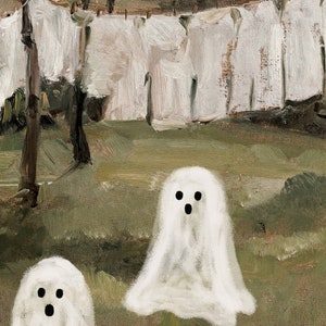 Halloween Wall Art, Ghosts at Laundry Line, Vintage Wall Art, Spooky ...