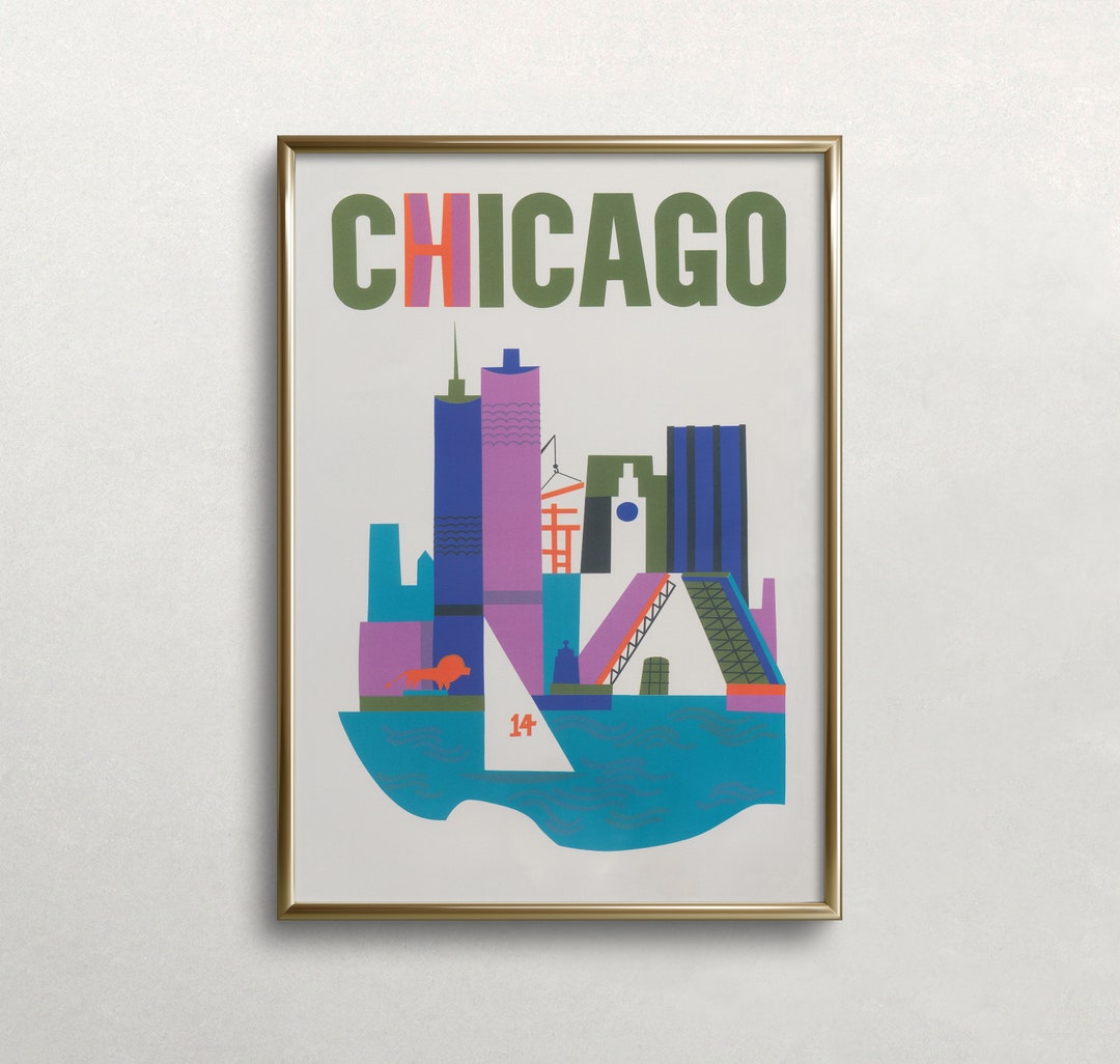 Chicago Wall Art, Vintage Chicago Art, Retro Wall Decor, Vintage Travel ...