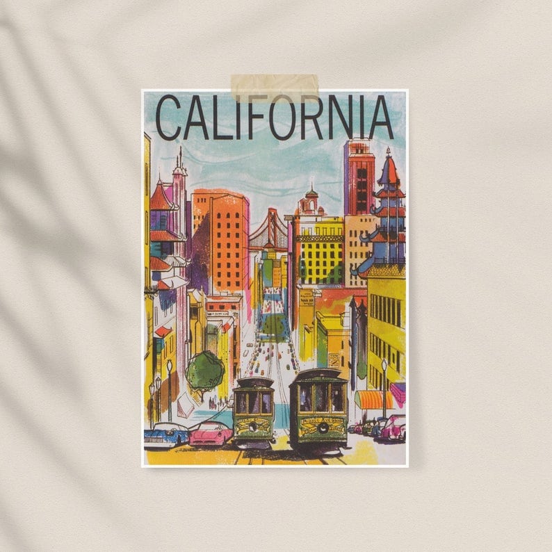 California Travel Poster Set: Vintage Gallery Wall Art (digital ...