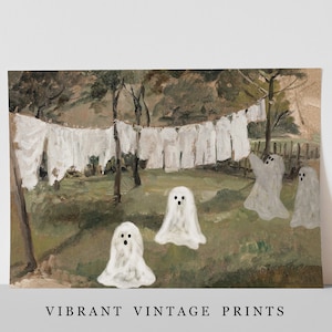 Halloween Wall Art, Ghosts at Laundry Line, Vintage Wall Art, Spooky ...