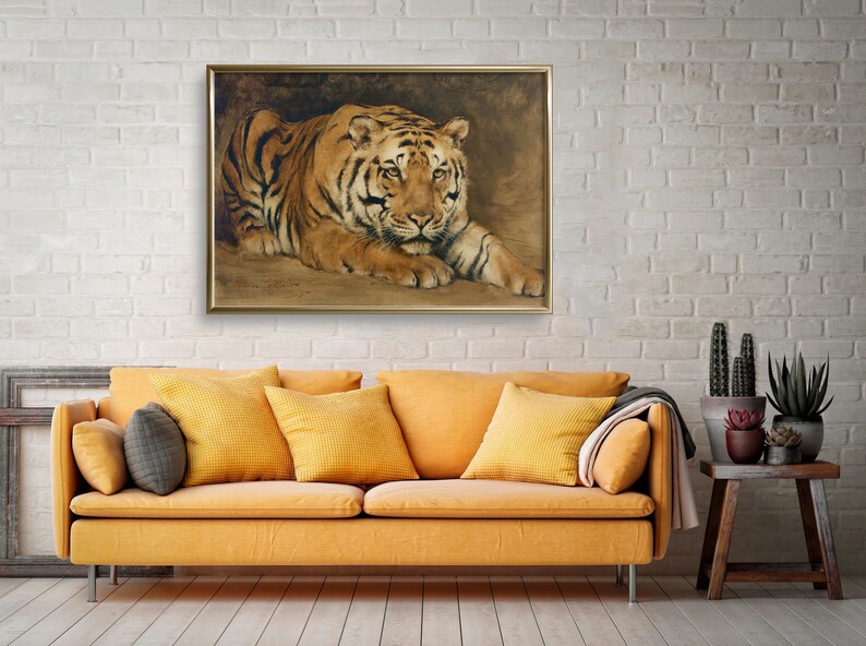 Vintage Tiger Painting: Muted Neutral Colors (digital Download) - Etsy