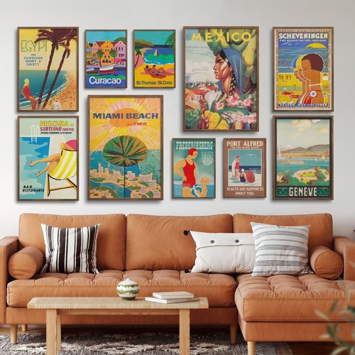 Retro Travel Posters City Poster Set Country Wall Art - Etsy UK
