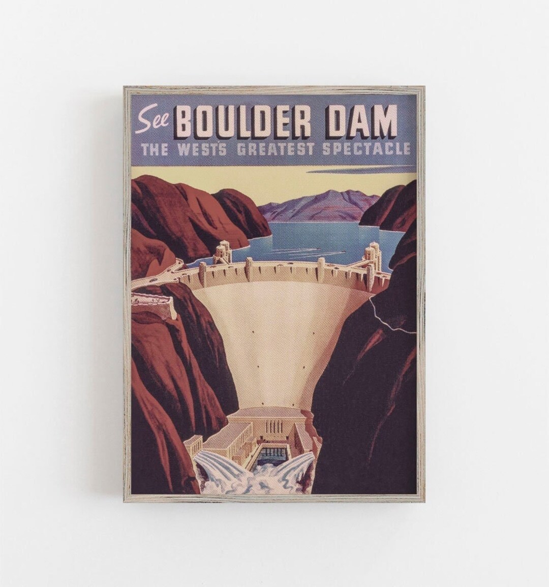 Hoover Dam Wall Art, Boulder Dam Print, Vintage Wall Art, Black Canyon ...