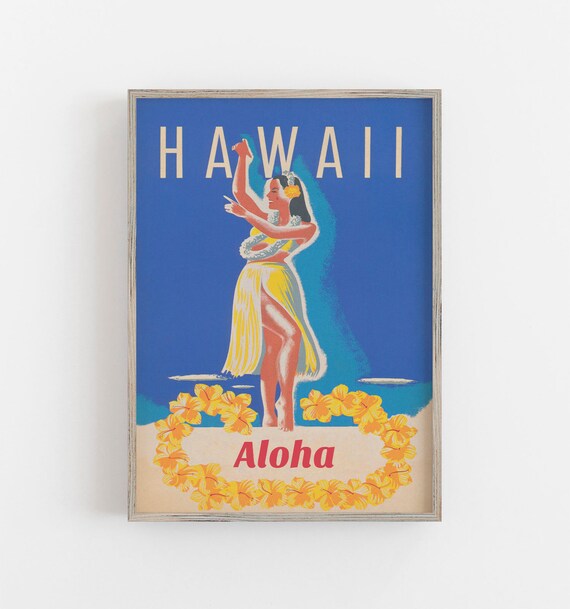 Hawaii Wall Art Hula Girl Print Vintage Wall Art Beach Wall | Etsy